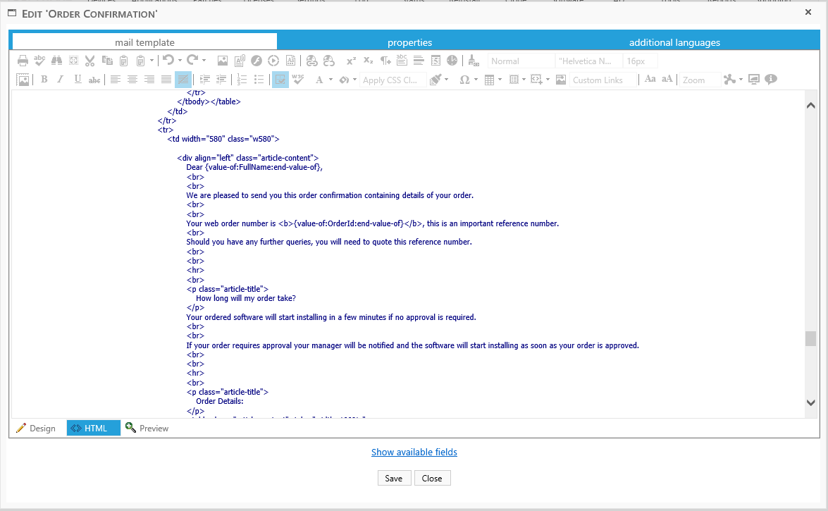 Mail Template Editor